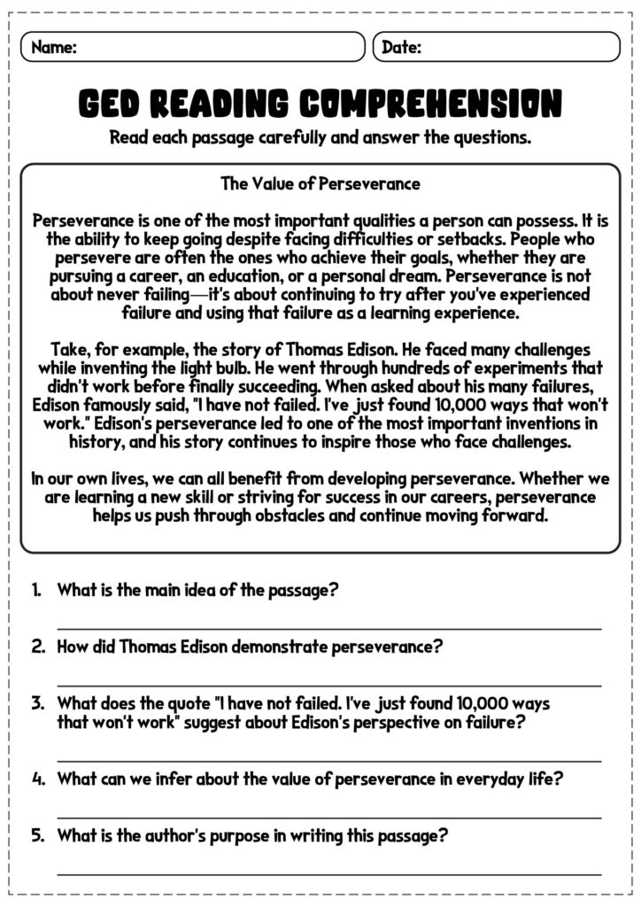 Ged Reading Comprehension Worksheets - Reading Comprehension Worksheets