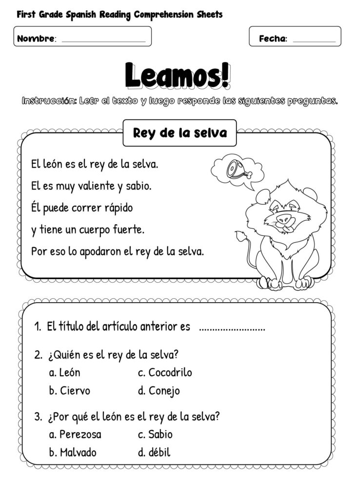 Free Printable Spanish Reading Comprehension Worksheets - Reading ...