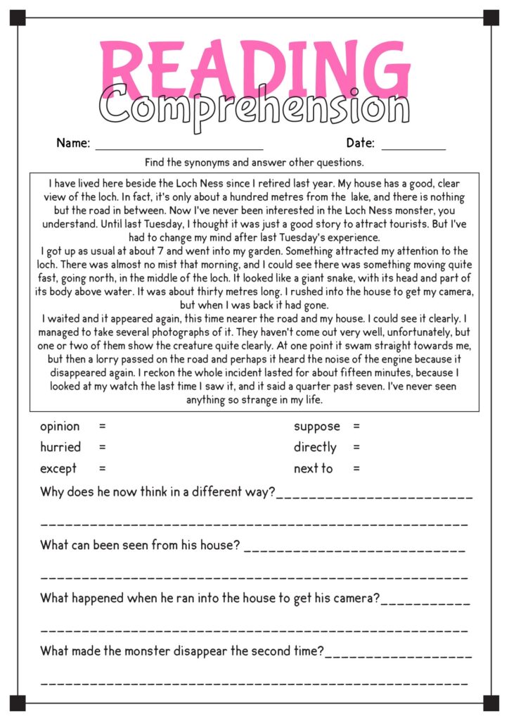 Printable Reading Comprehension Worksheets For Adults - Reading ...