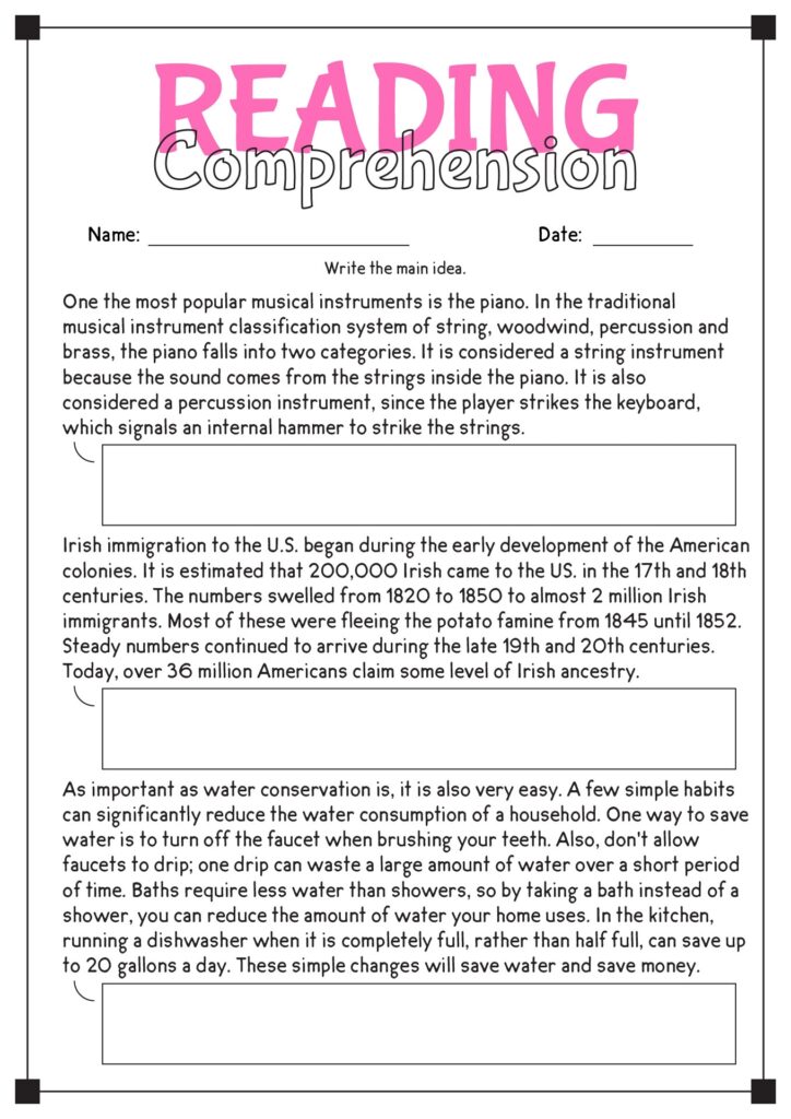 Reading Comprehension Strategies Worksheets Middle School - Reading ...