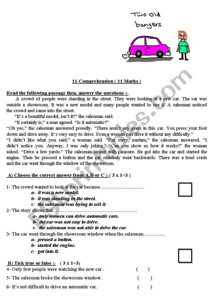 Esl Reading Comprehension Worksheets Intermediate Pdf - Reading ...