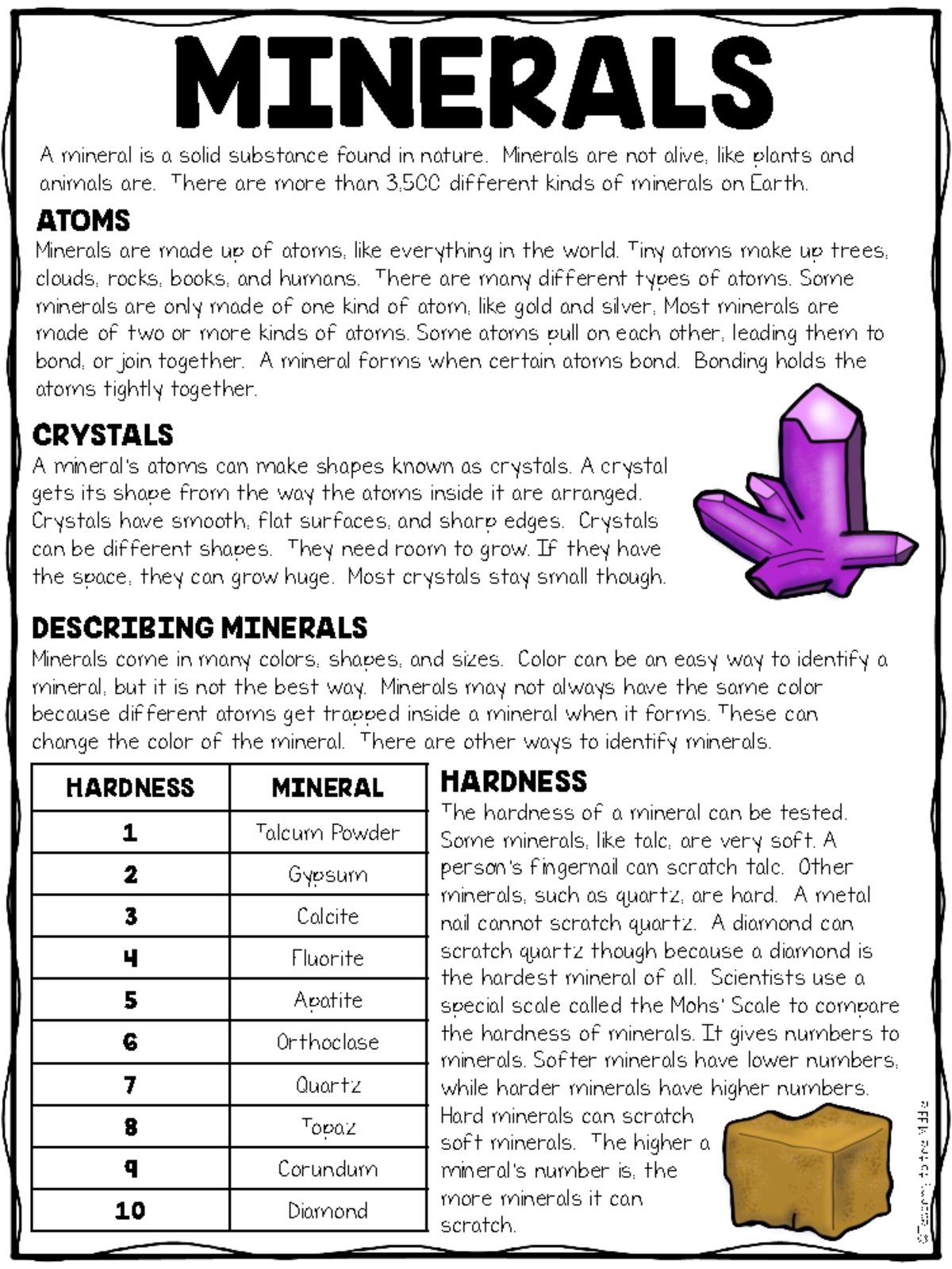 Minerals Reading Comprehension Worksheet - Reading Comprehension Worksheets