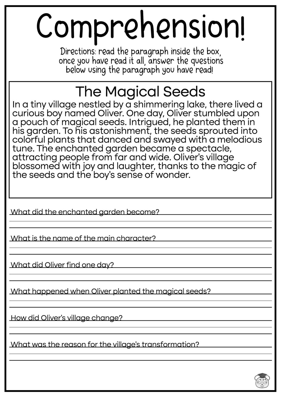 Reading Comprehension Worksheet Free Printable Seeds - Reading ...