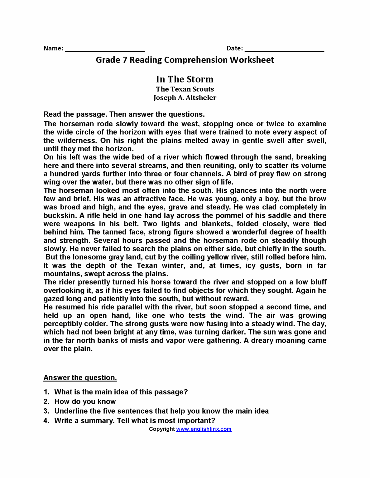 Reading Comprehension Worksheets 7th Grade - Reading Comprehension ...