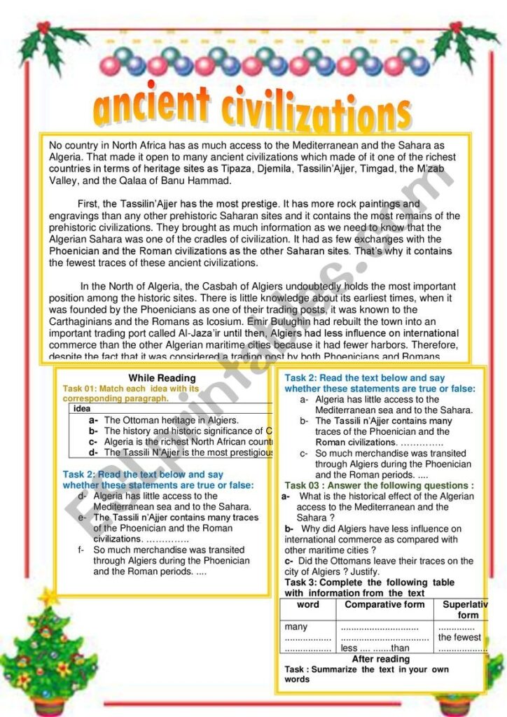 Ancient Civilizations Reading Comprehension Worksheet - Reading ...