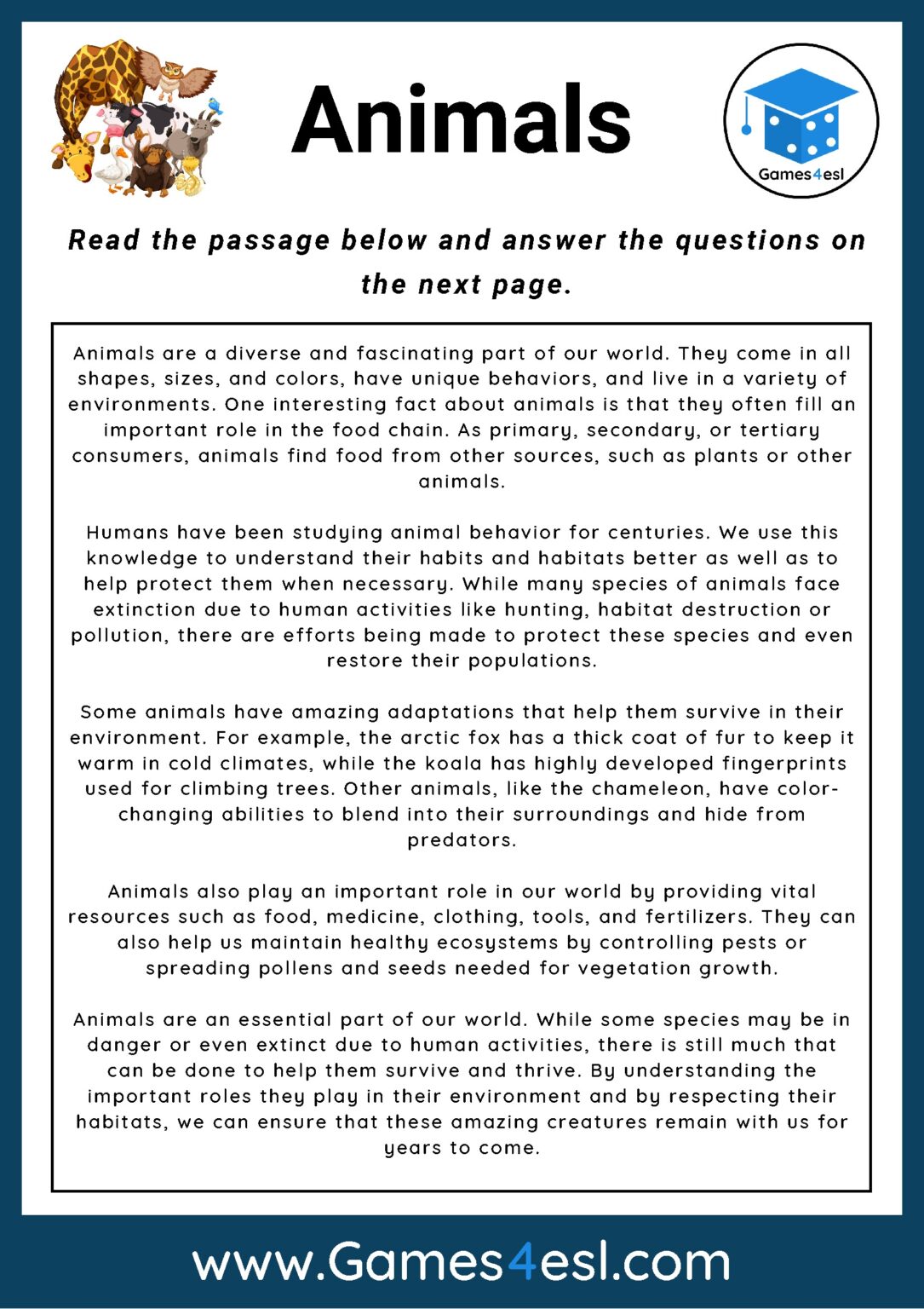 Animal Habitats Reading Comprehension Worksheets - Reading ...