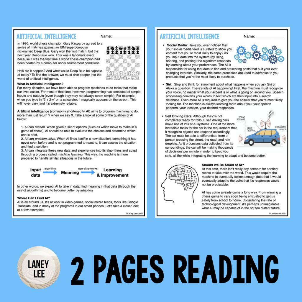 Artificial Intelligence Reading Comprehension Worksheets - Reading ...