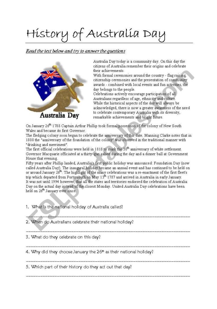 Australian History Reading Comprehension Worksheets - Reading ...