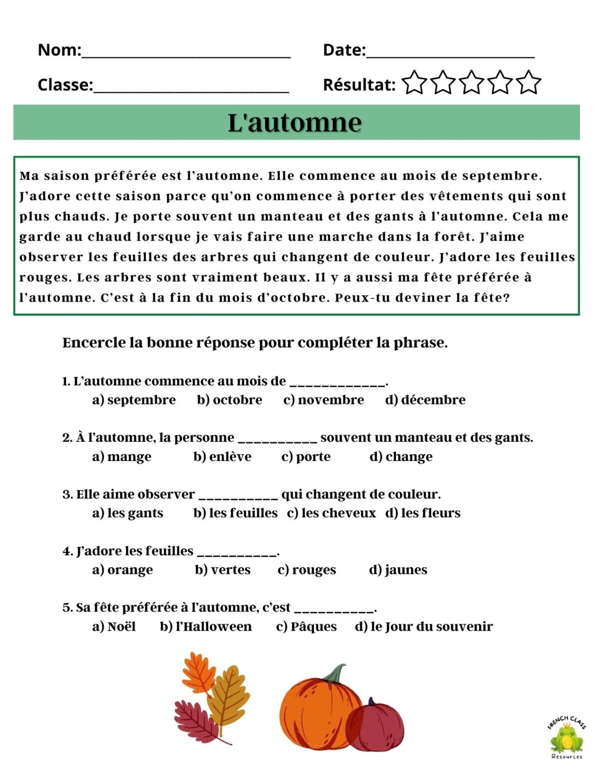 French Reading Comprehension Worksheets Grade 1 - Reading Comprehension ...