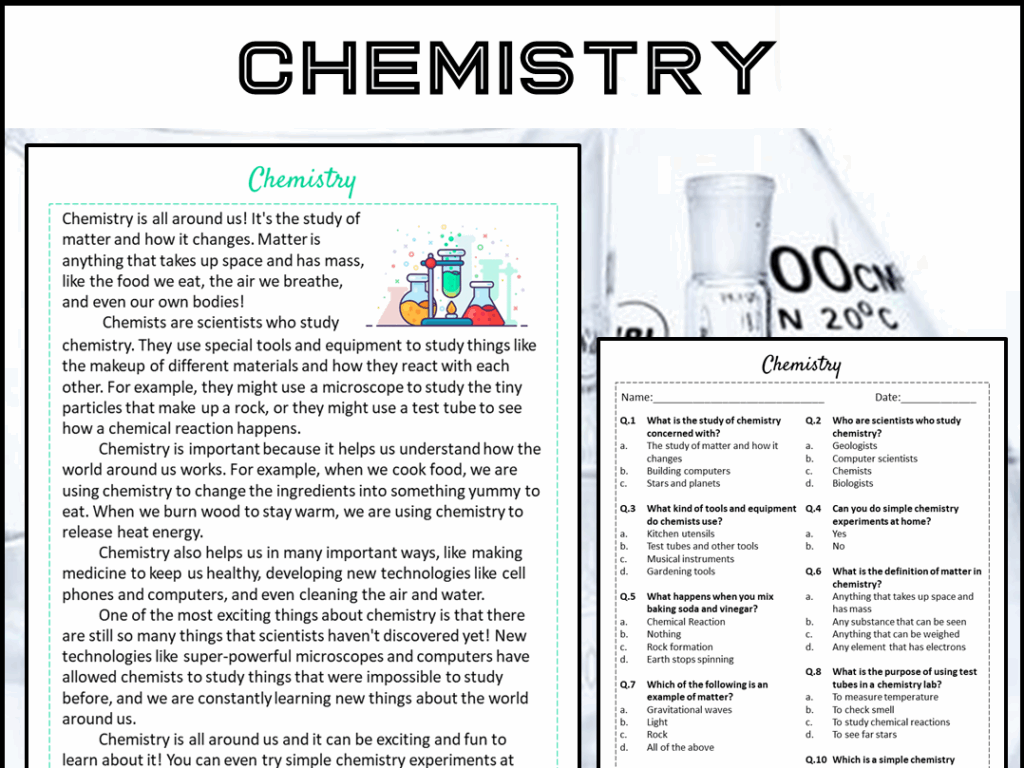 Reading Comprehension Chemistry Worksheets - Reading Comprehension ...