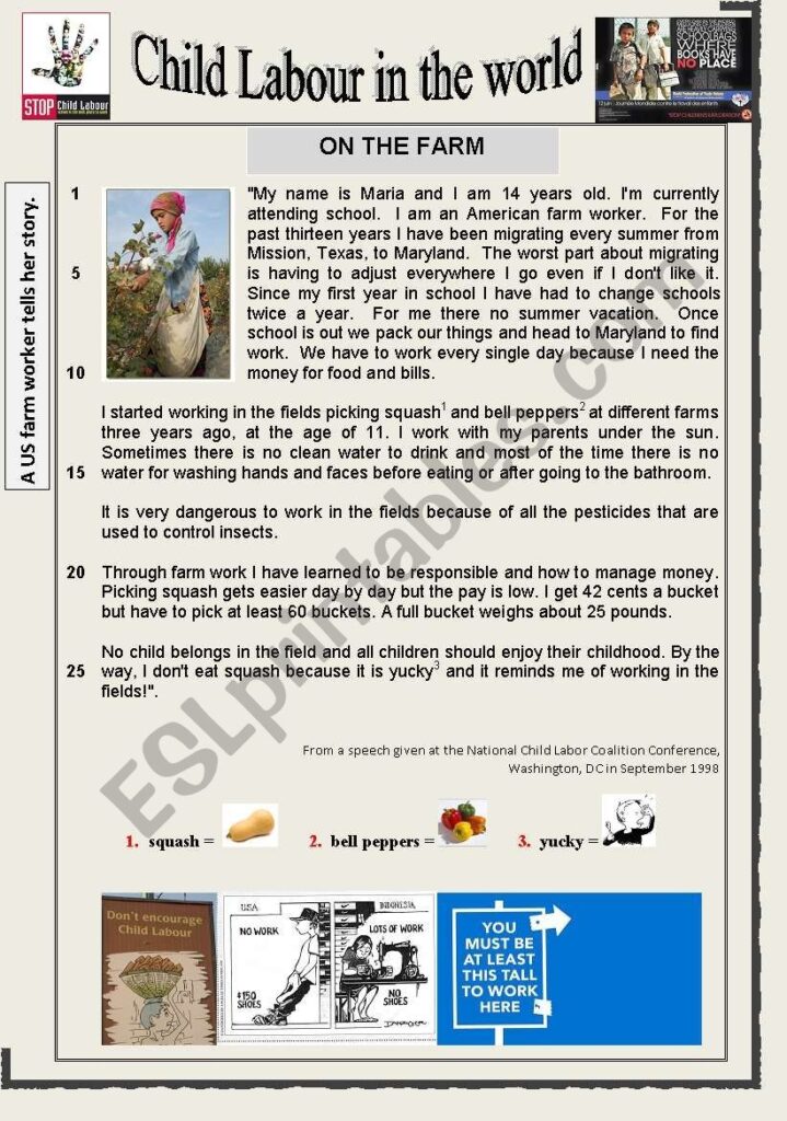 Child Labor Reading Comprehension Worksheet - Reading Comprehension ...