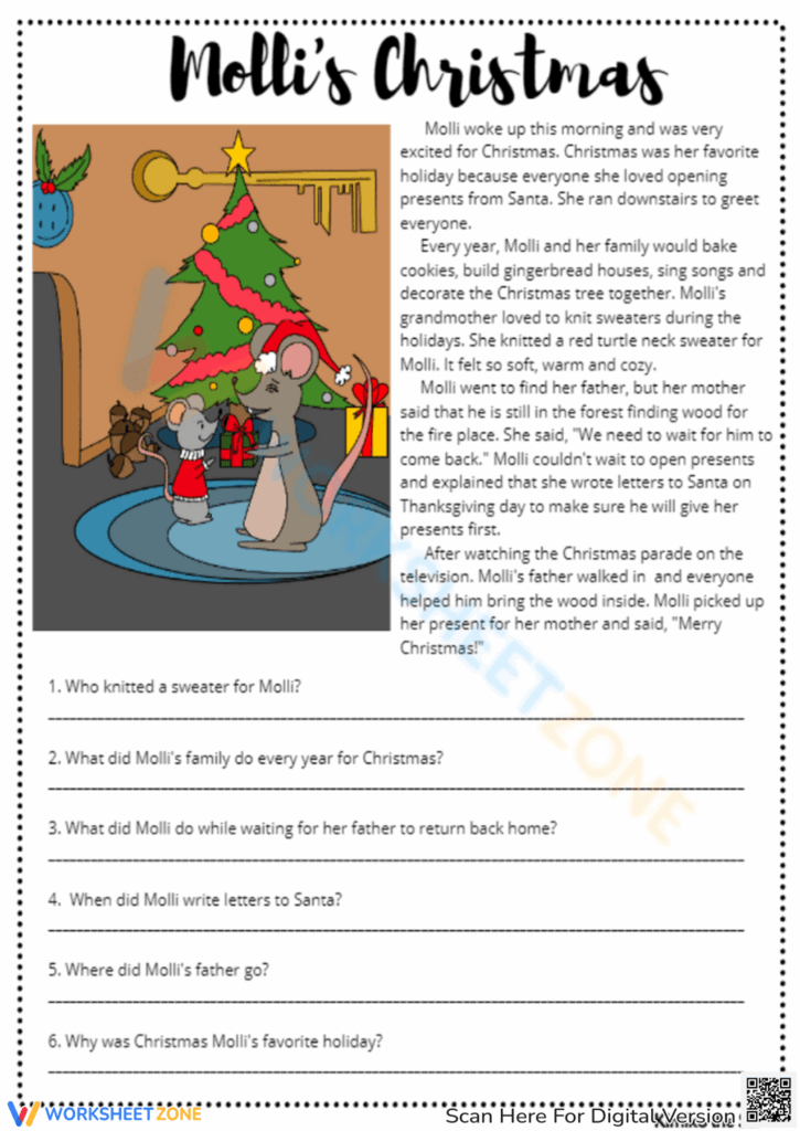 Christmas Reading Comprehension Worksheets Grade 6 - Reading ...
