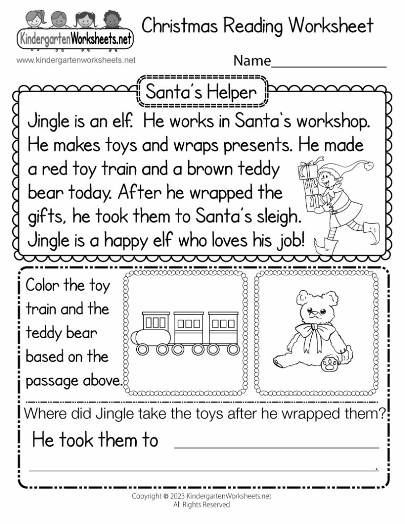 Free Christmas Printable Worksheets Reading Comprehension - Reading ...