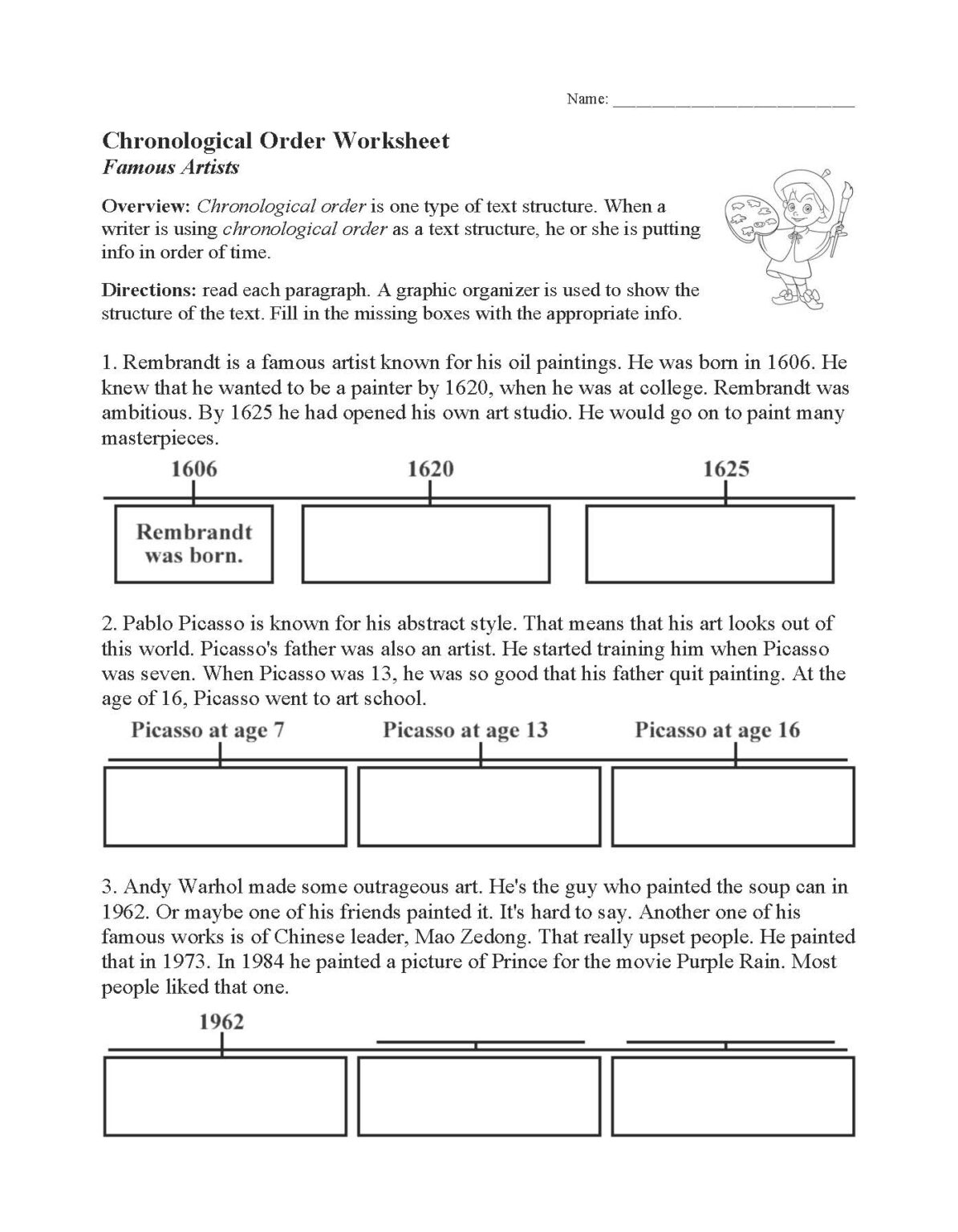 Reading Comprehension Chronological Order Worksheets - Reading ...