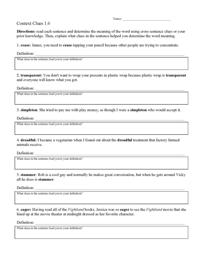 Reading Comprehension Worksheets Using Context Clues - Reading ...