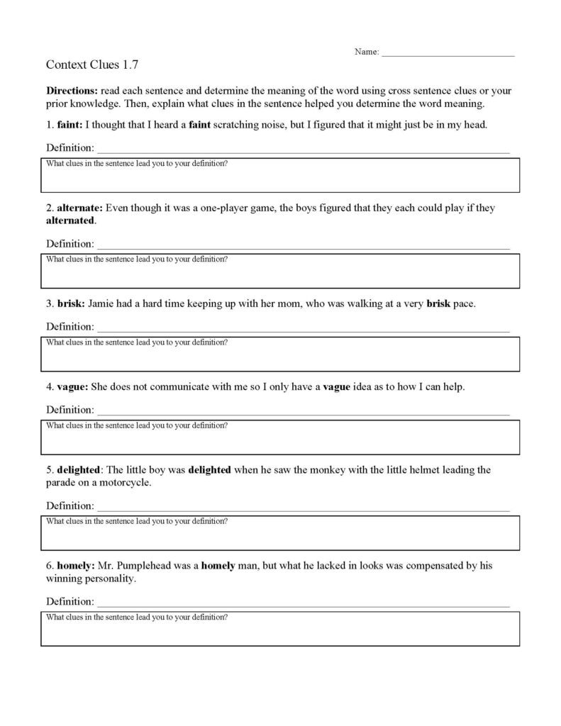 Reading Comprehension Context Clues Worksheet - Reading Comprehension ...