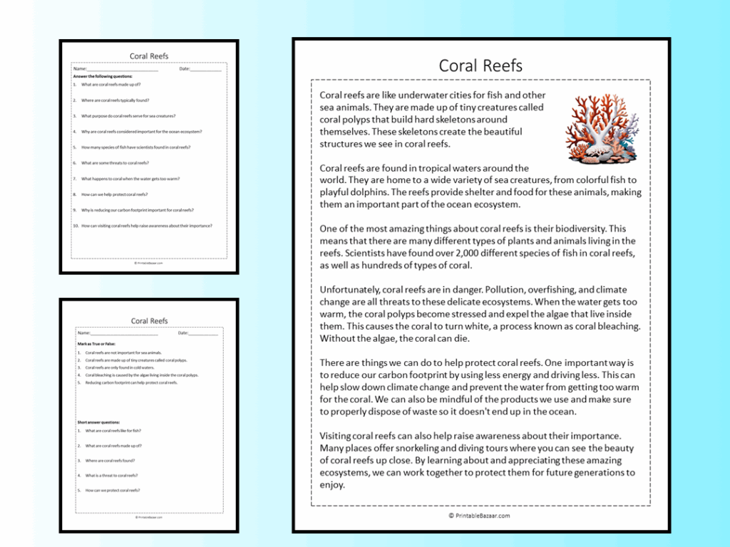 Coral Reef Reading Comprehension Worksheets Pdf - Reading Comprehension ...