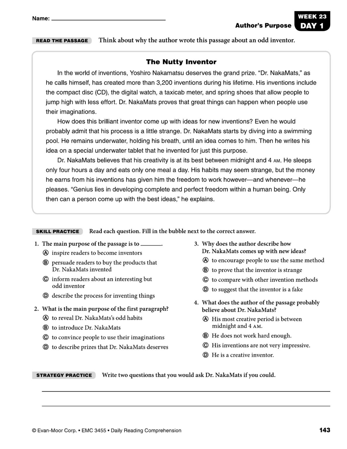 Daily Reading Comprehension Grade 5 Worksheets - Reading Comprehension ...