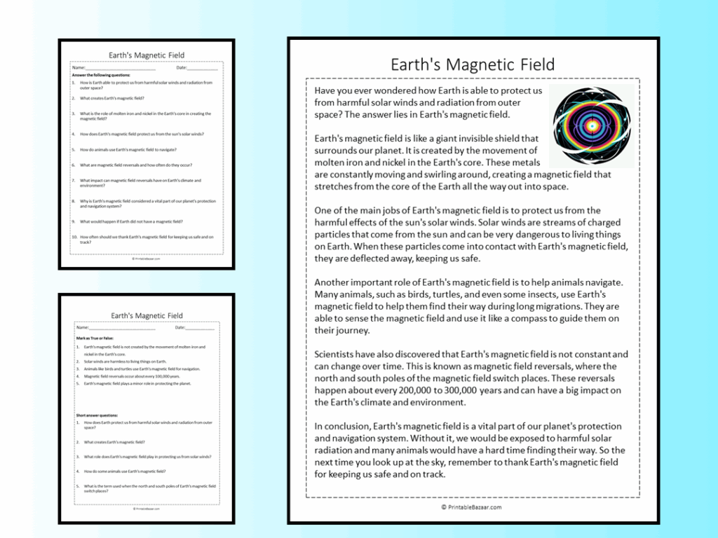 Magnetic Earth Reading Comprehension Worksheet - Reading Comprehension ...