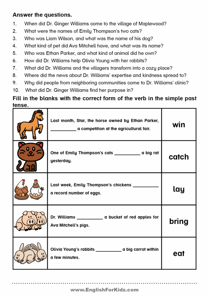 Simple Past Tense Reading Comprehension Worksheet - Reading ...