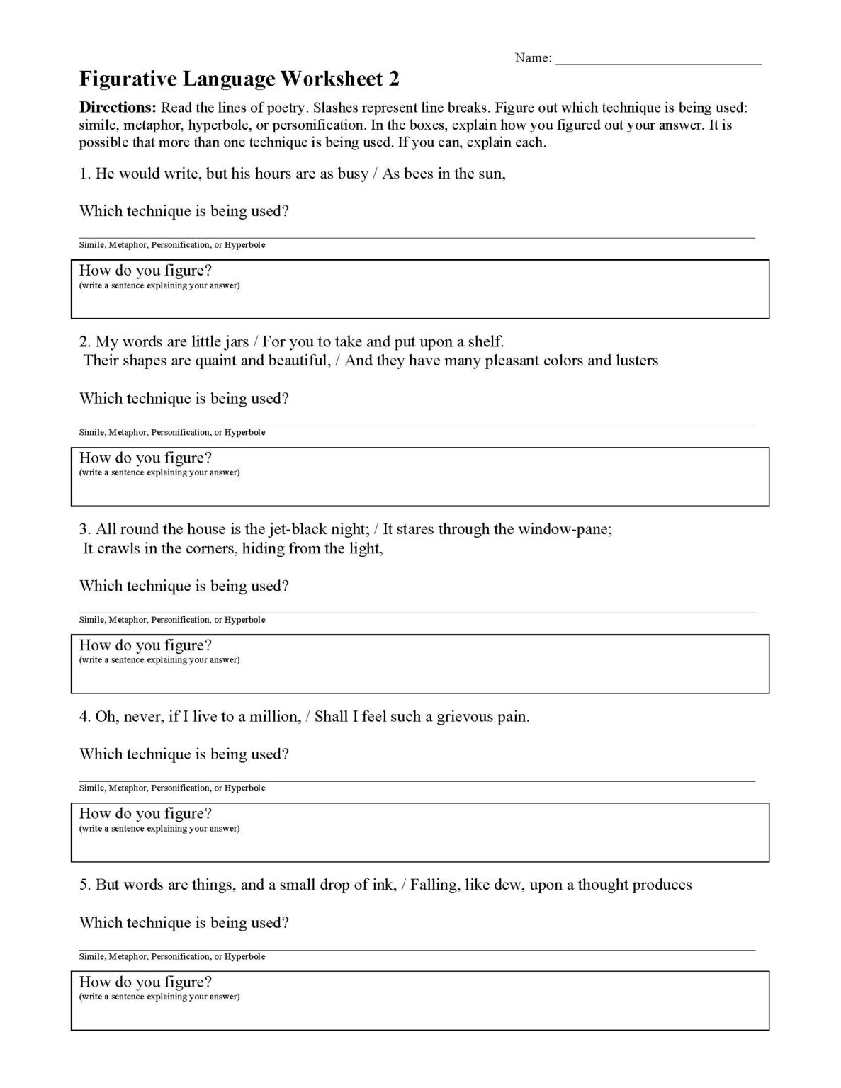 Reading Comprehension Figurative Language Worksheets - Reading ...