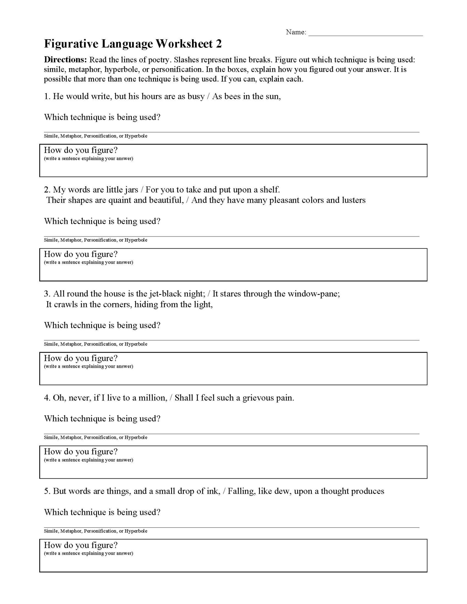 Reading Comprehension Figurative Language Worksheets - Reading ...