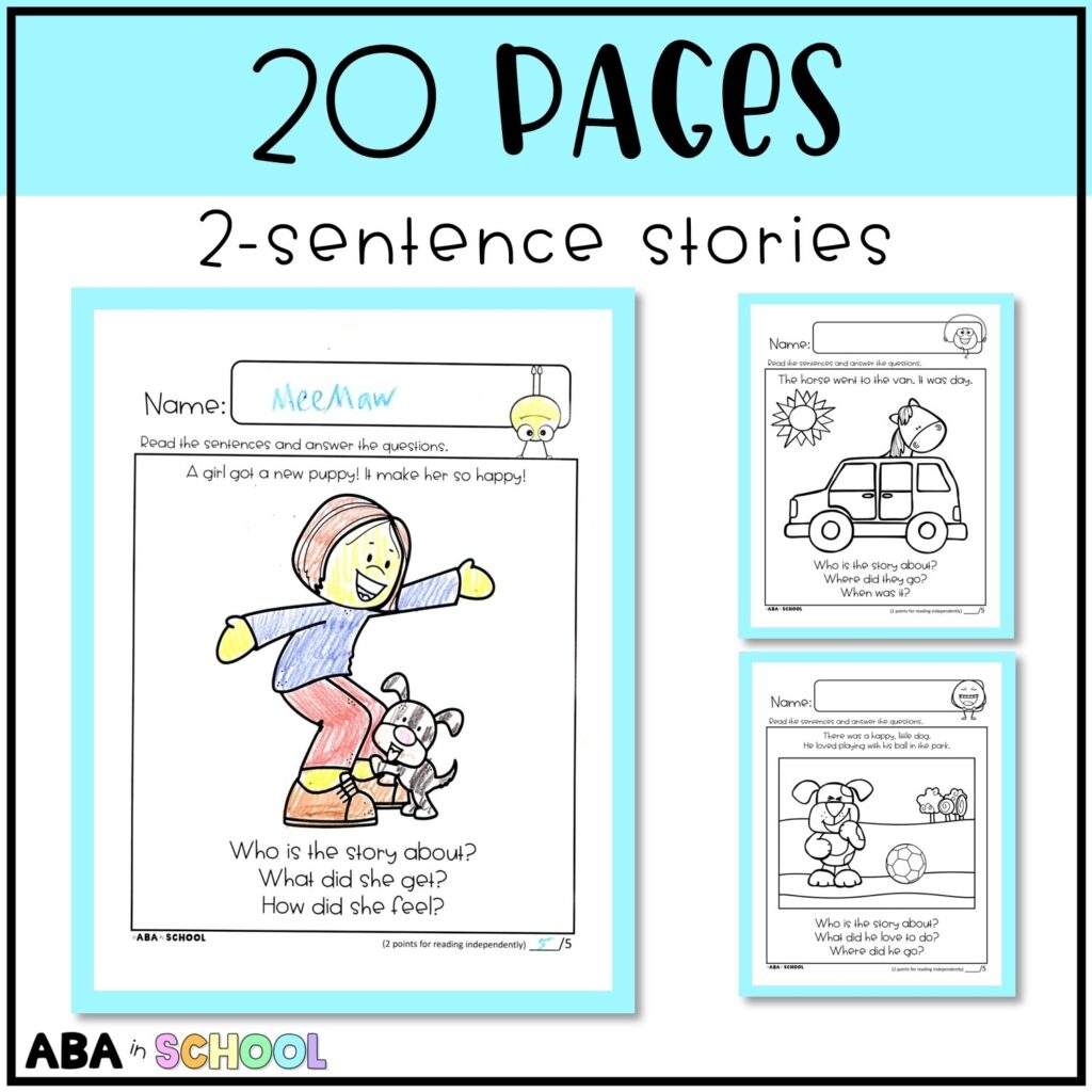 Free Special Education Reading Comprehension Worksheets - Reading ...