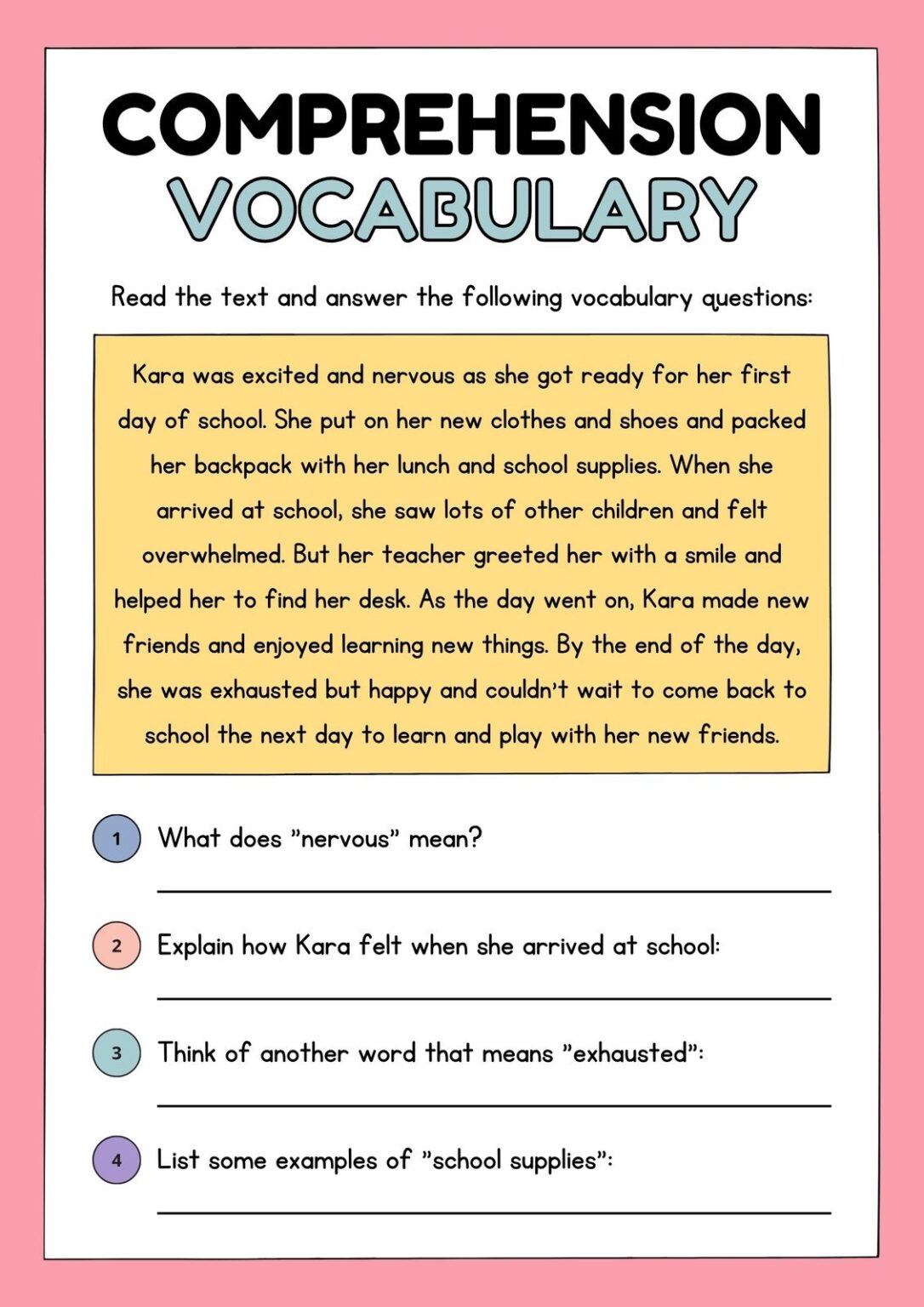 Vocabulary Reading Comprehension Worksheets - Reading Comprehension ...