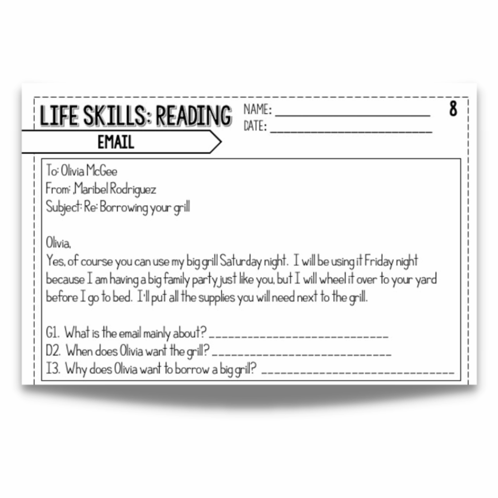 Free Life Skills Reading Comprehension Worksheets - Reading ...