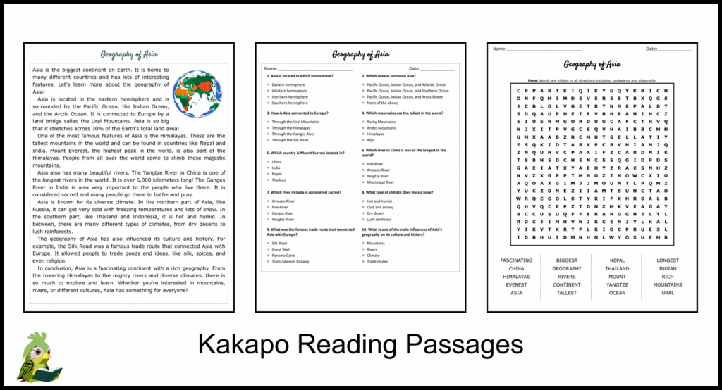 Asia Reading Comprehension Worksheets - Reading Comprehension Worksheets