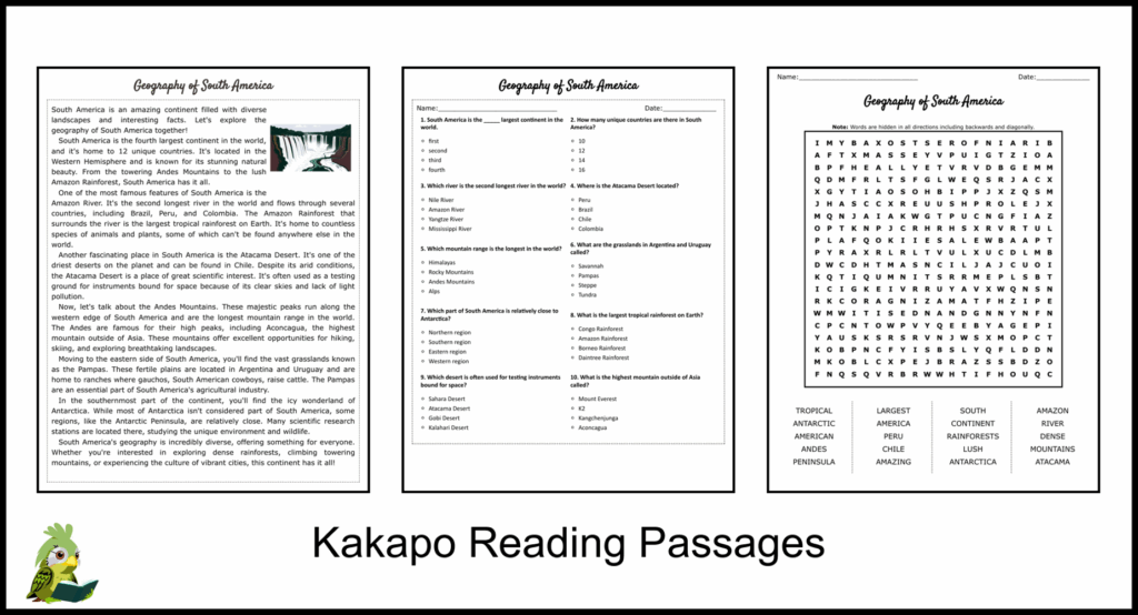 South America Reading Comprehension Worksheet - Reading Comprehension ...