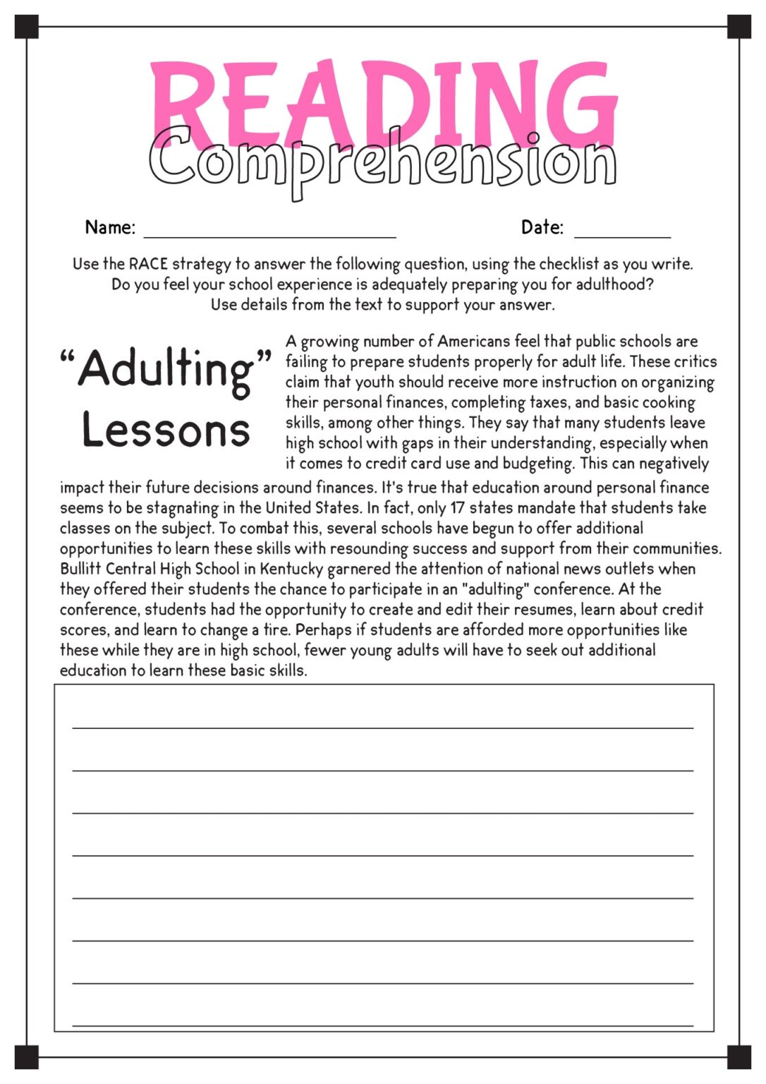 Year 9 Reading Comprehension Worksheets - Reading Comprehension Worksheets