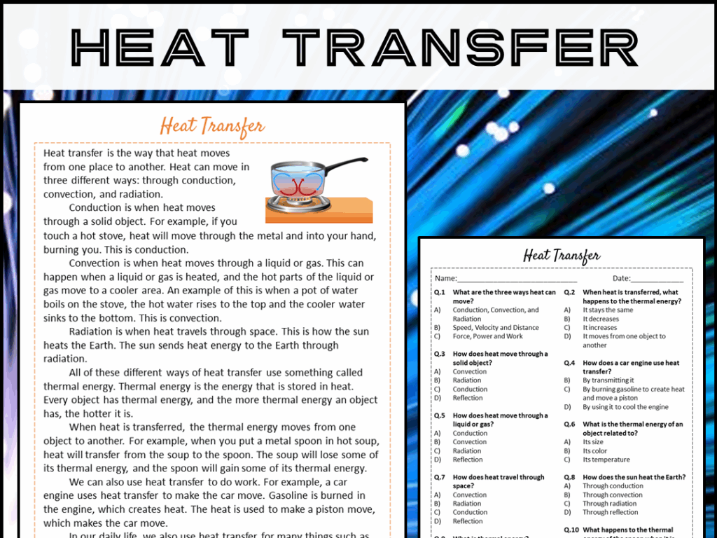 Heat Transfer Reading Comprehension Worksheet - Reading Comprehension ...