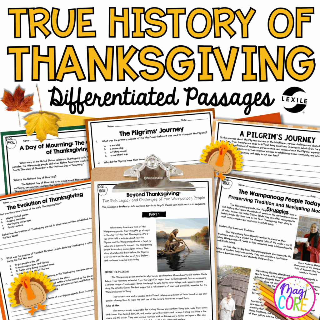 History Of Thanksgiving Reading Comprehension Worksheets - Reading ...