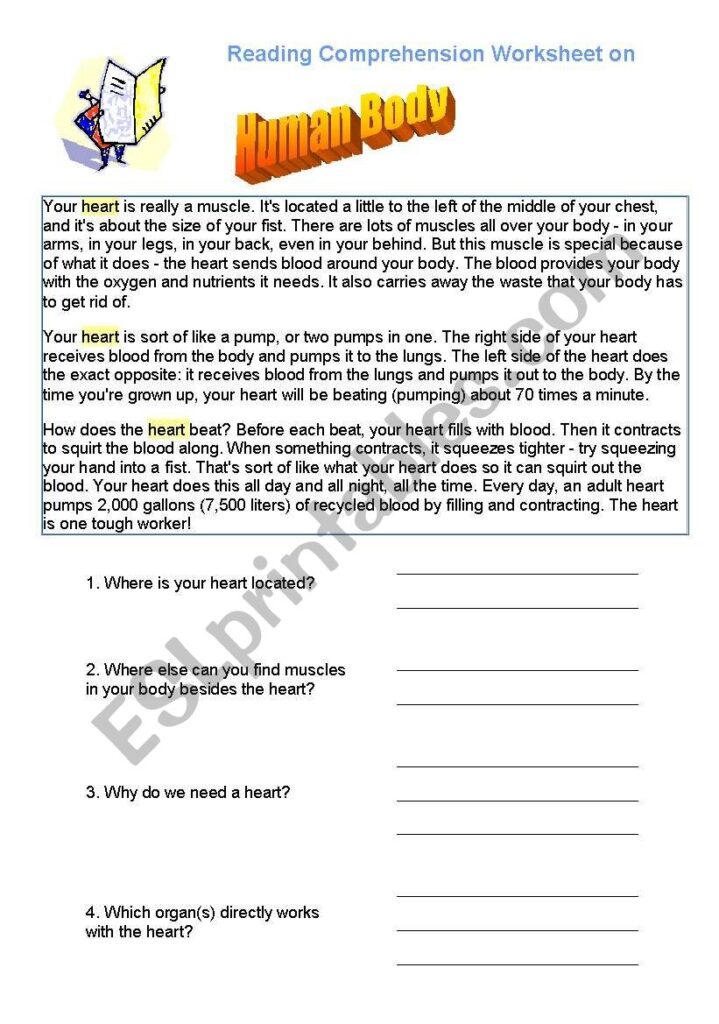 Reading Comprehension Human Body Worksheets - Reading Comprehension ...