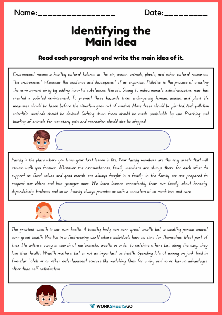 Reading Comprehension Main Ideas Worksheets - Reading Comprehension ...