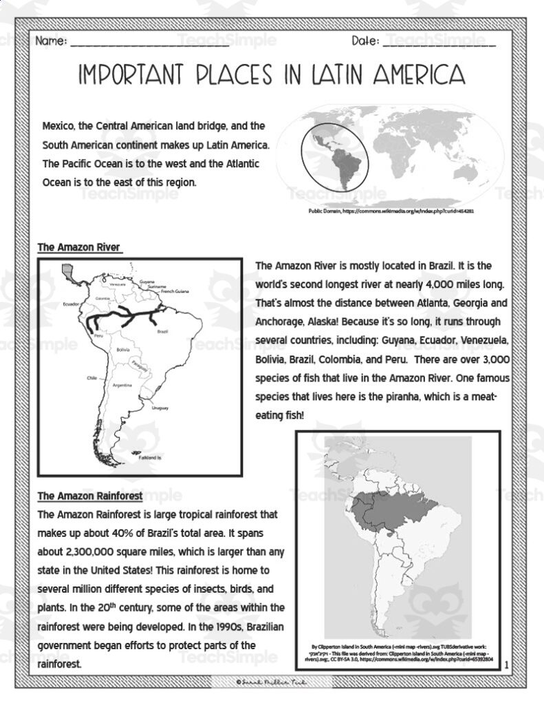 Latin America Reading Comprehension Worksheets - Reading Comprehension ...
