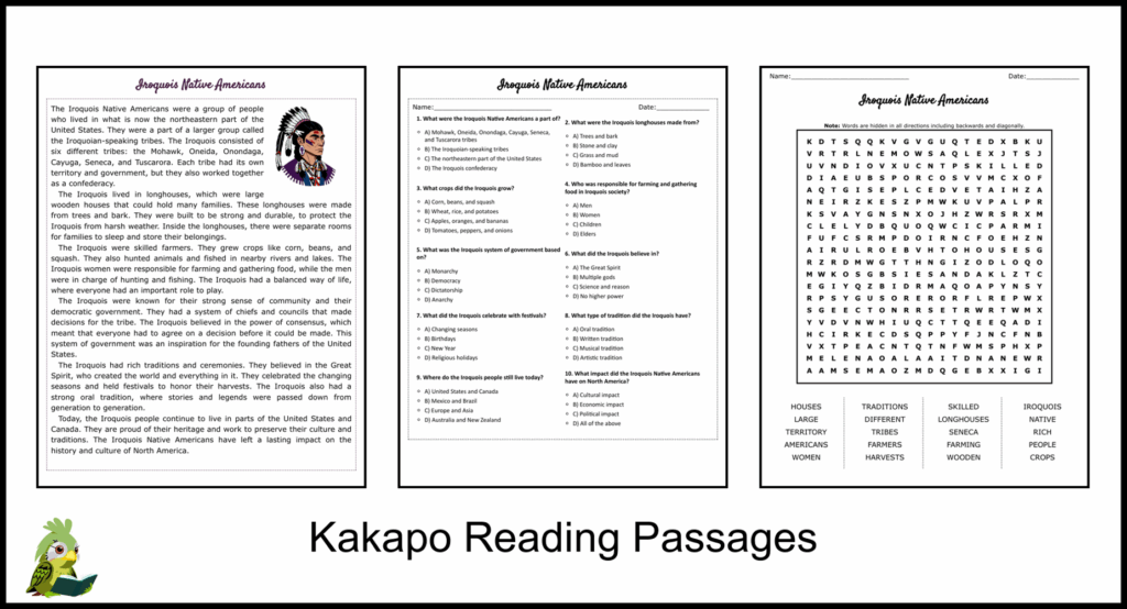 Iroquois Reading Comprehension Worksheets - Reading Comprehension ...