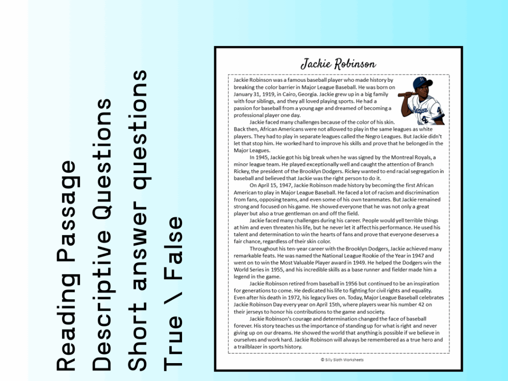 Jackie Robinson Reading Comprehension Worksheet Pdf - Reading ...