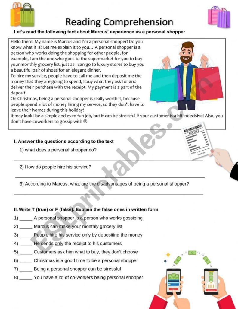 Esl Reading Comprehension Worksheets Jobs - Reading Comprehension ...