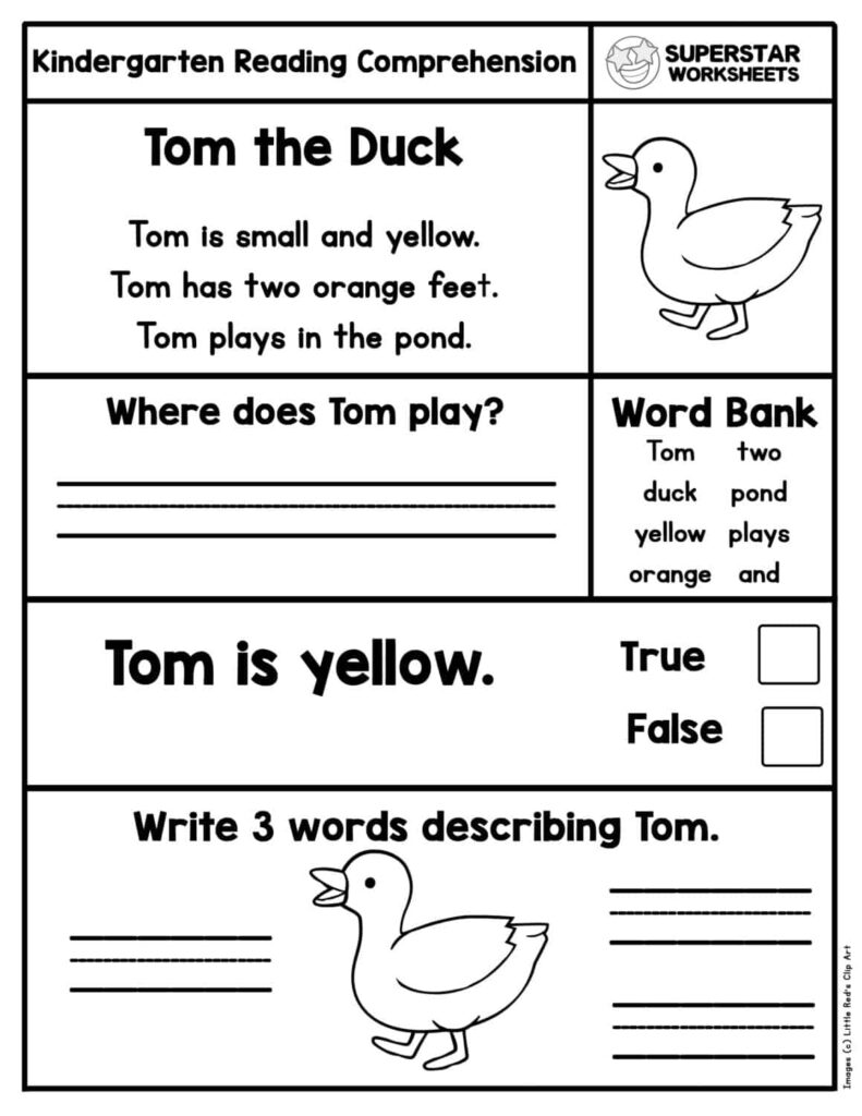 Senior Kindergarten Reading Comprehension Worksheets - Reading ...