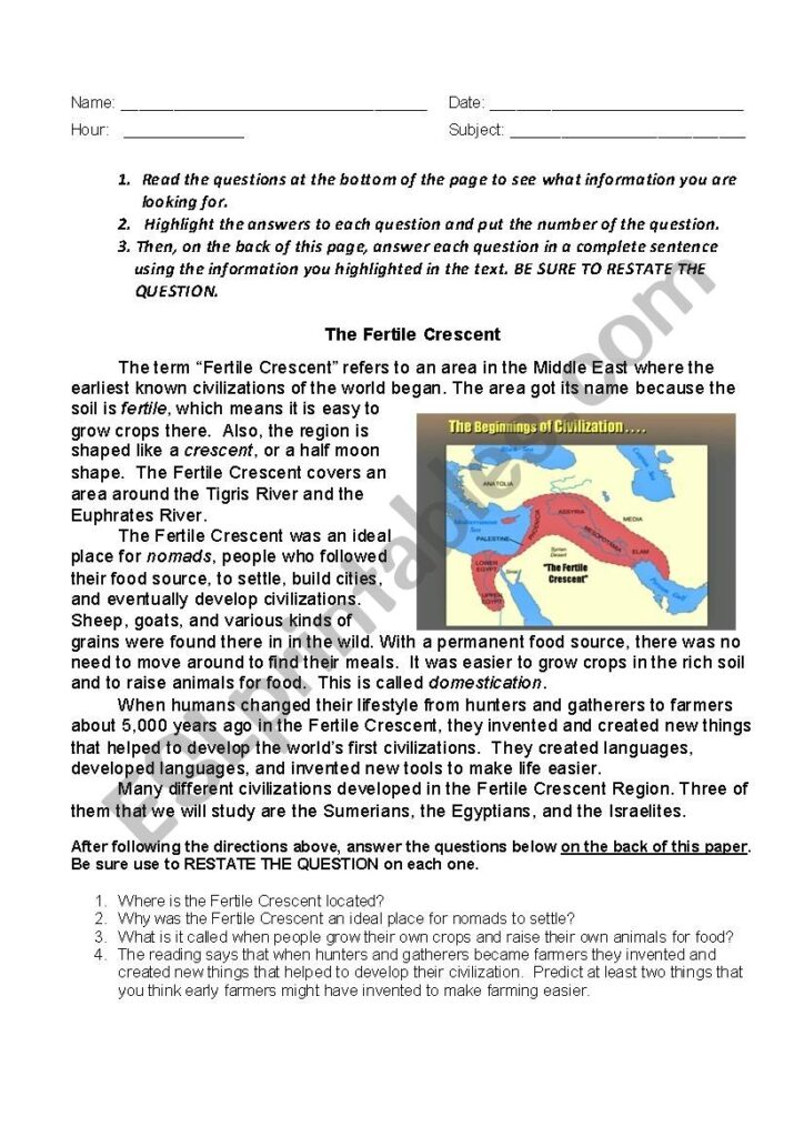 Mesopotamia Reading Comprehension Worksheets - Reading Comprehension ...