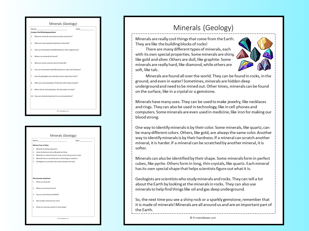 Minerals Reading Comprehension Worksheet - Reading Comprehension Worksheets