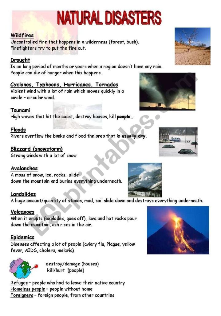 Reading Comprehension Natural Disasters Worksheets - Reading ...