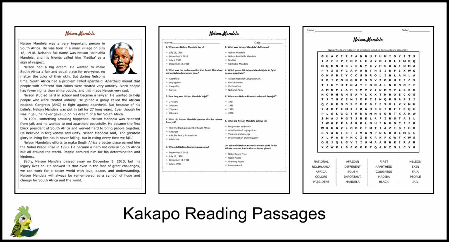 Nelson Mandela Reading Comprehension Worksheet Pdf - Reading ...