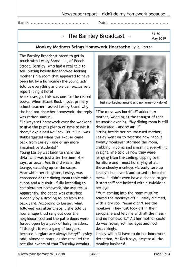 Reading Comprehension Newspaper Article Worksheet - Reading ...