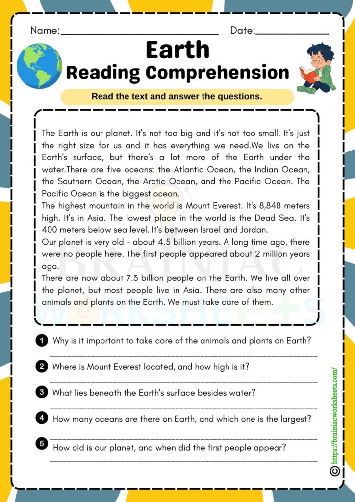 Earth Reading Comprehension Worksheet Item 3020 - Reading Comprehension ...
