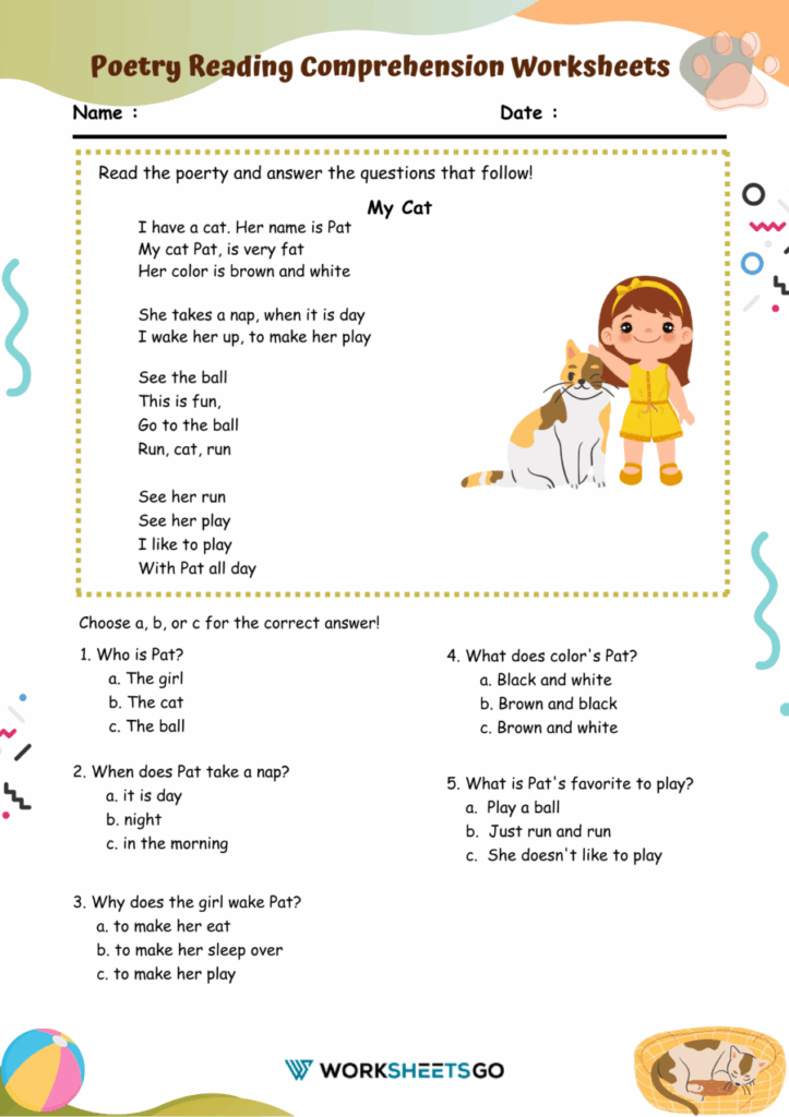 4th Grade Poetry Reading Comprehension Worksheets - Reading ...