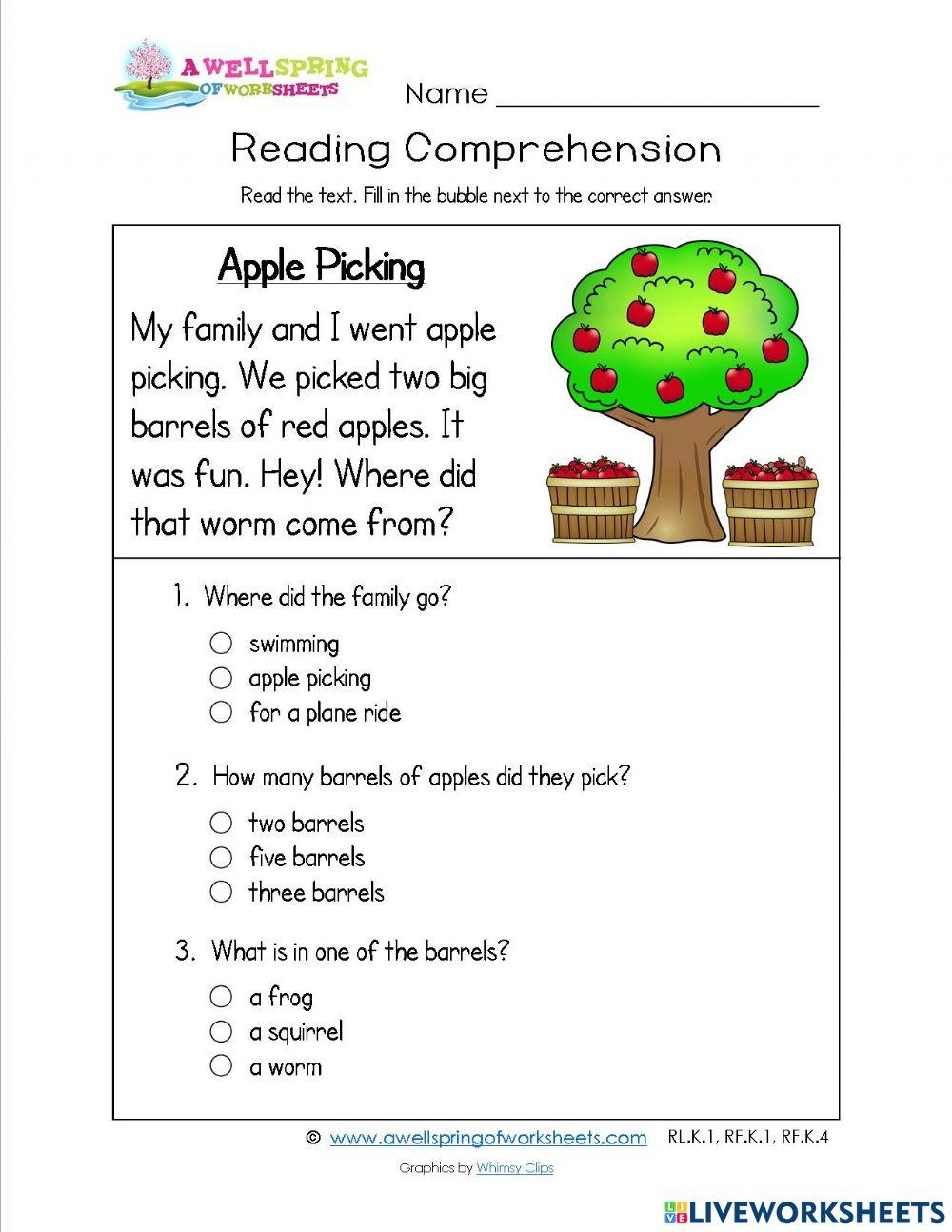 Apple Reading Comprehension Worksheet - Reading Comprehension Worksheets