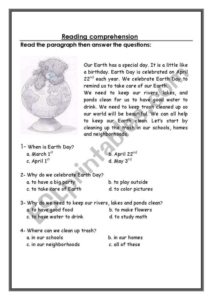 Reading Comprehension Worksheets With Choices - Reading Comprehension ...